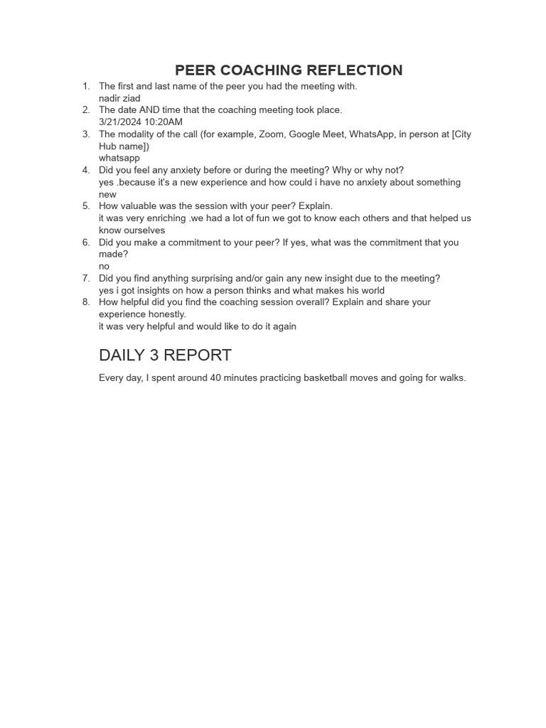 Peer Coaching Reflection | PDF