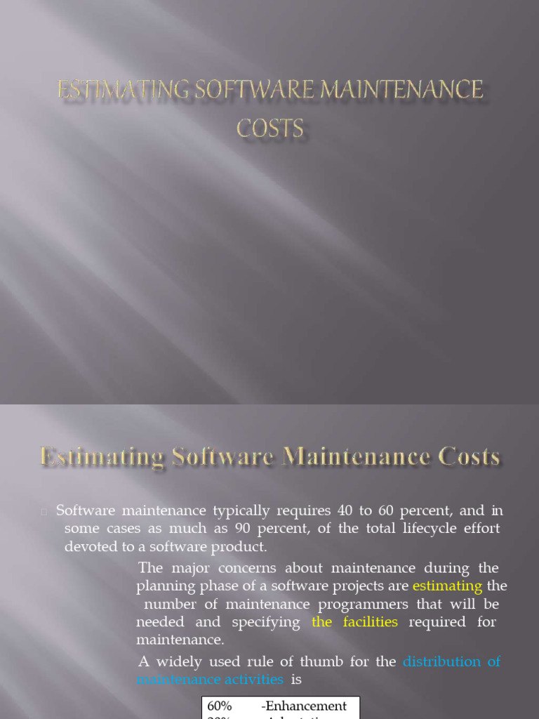Estimating Software Maintenance - Cost | PDF | Reliability Engineering | Computing