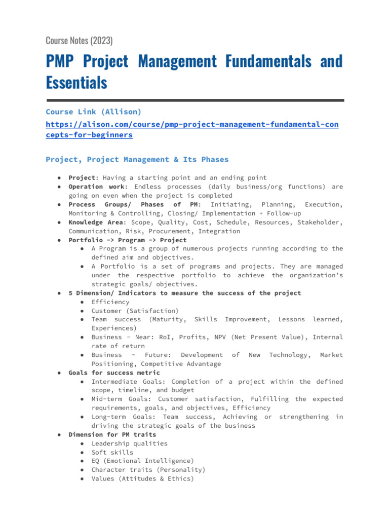 PMP Notes | PDF | Scrum (Software Development) | Project Management