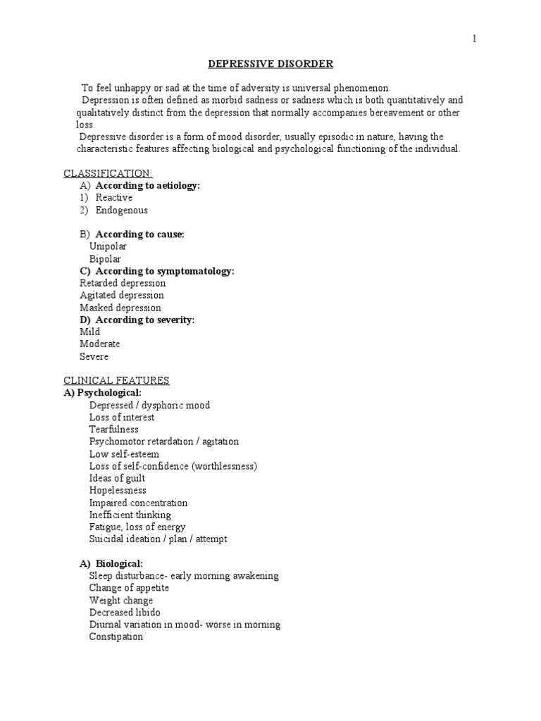 A Comprehensive Overview of Depressive Disorders: Classification ...