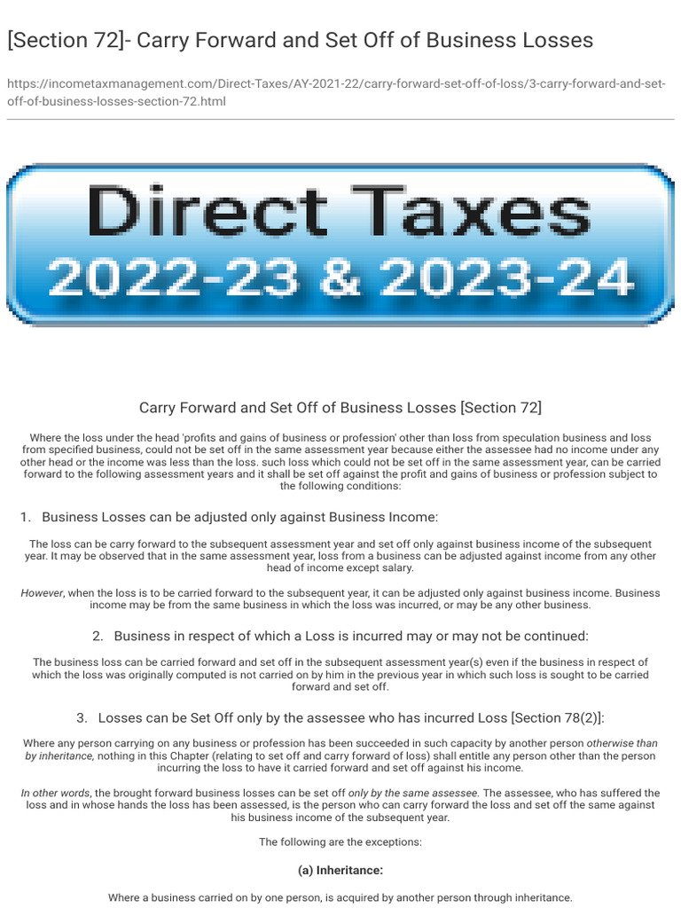 (Section 72) - Carry Forward and Set Off of Busines | Download Free PDF | Expense | Limited ...