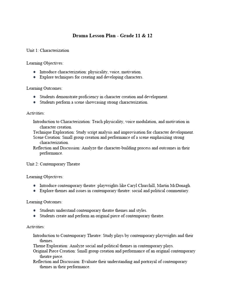 Drama Lesson Plan For Grade 11 & 12 - GD Goenka | PDF | Theatre ...
