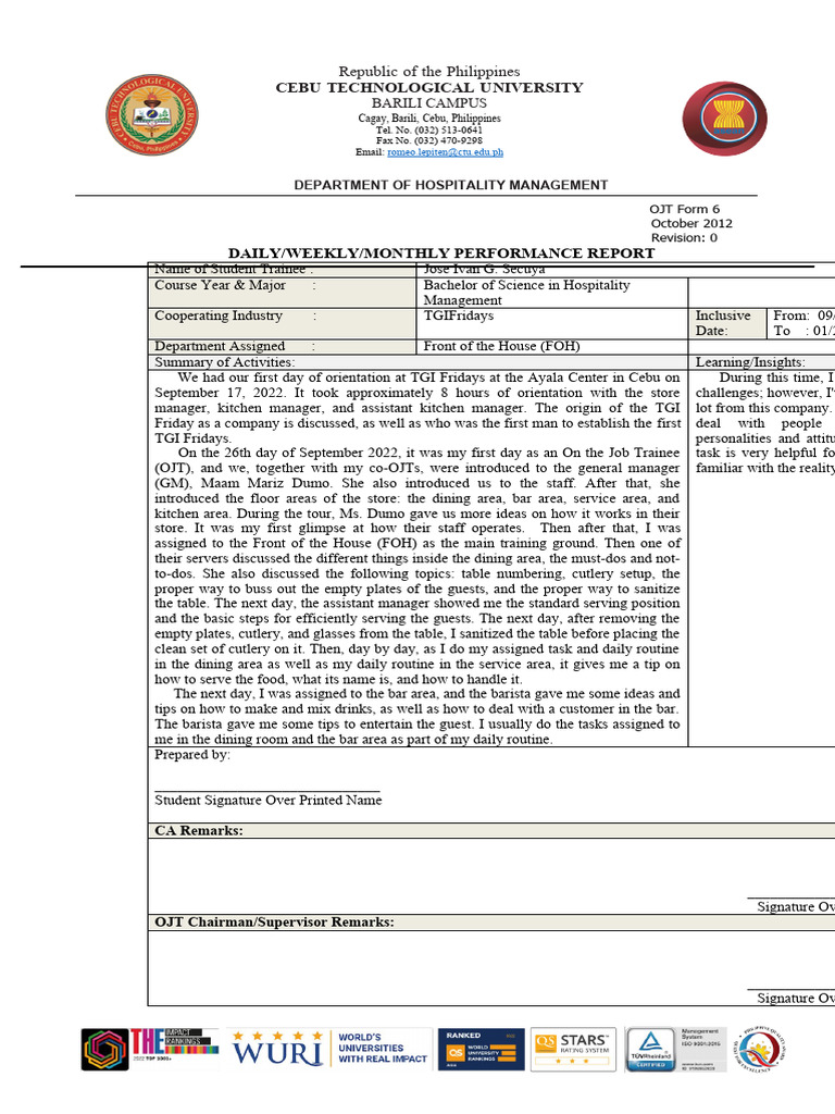 FINAL OJT-Form-6-Daily-Weekly-Monthly-Performance-Report-New-Logo | PDF