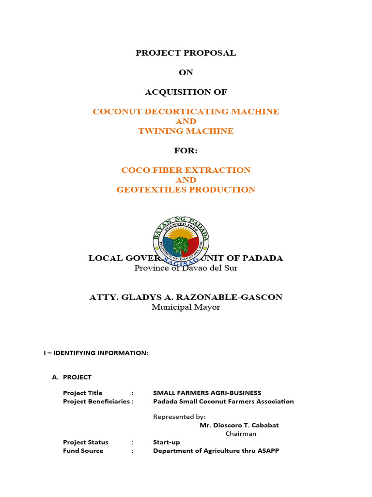 PROJECT PROPOSAL-decorticating and Twining Machine | PDF | Coconut ...