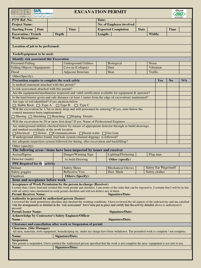 Excavation Permit Form 2 | PDF | Technology & Engineering