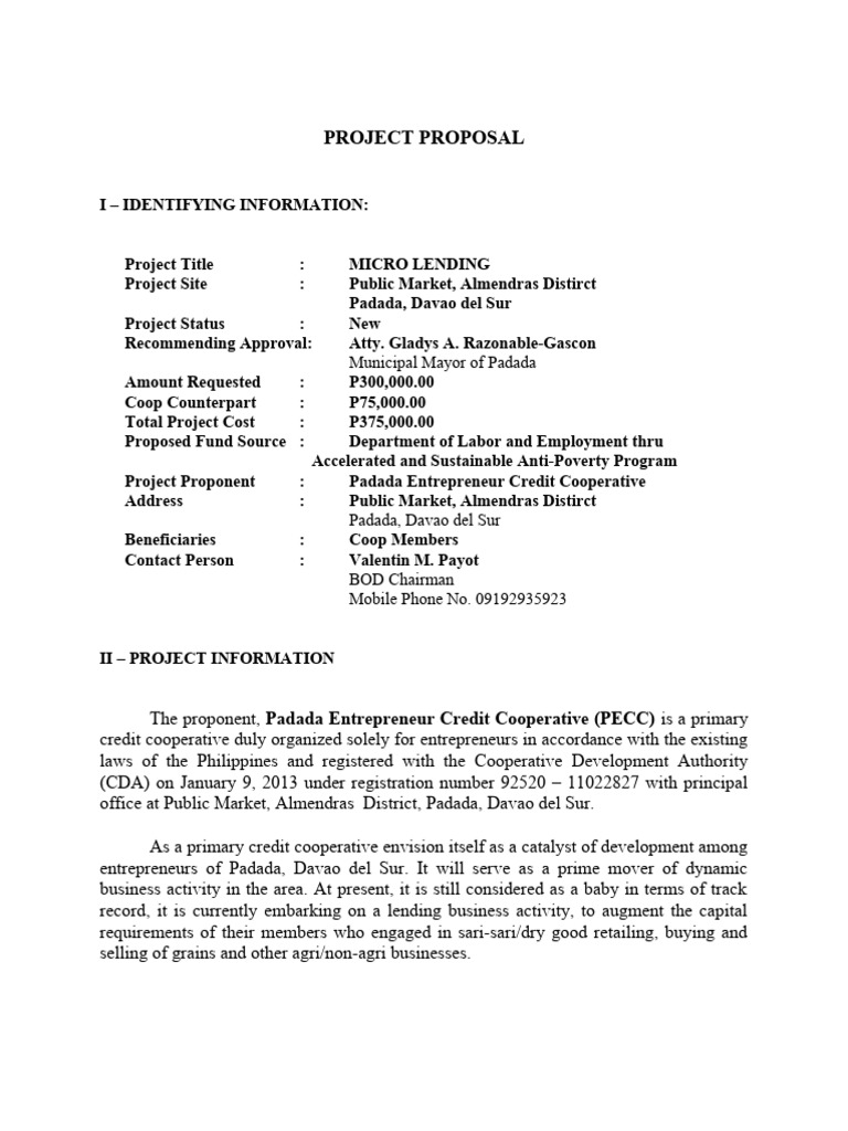 Micro Lending Project Proposal in Padada | PDF | Finance & Money Management