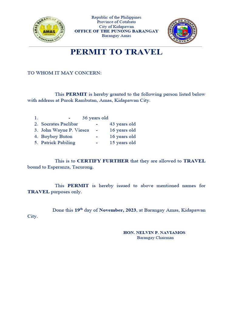 Permit To Travel | PDF