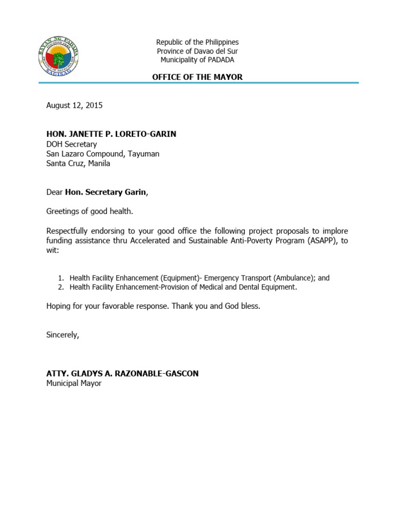 Letter Endorsement To DOH - ASAPP | PDF | Social Science | Wellness