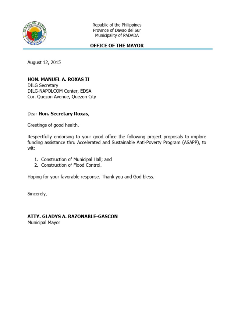 Letter Endorsement To DILG - ASAPP | PDF