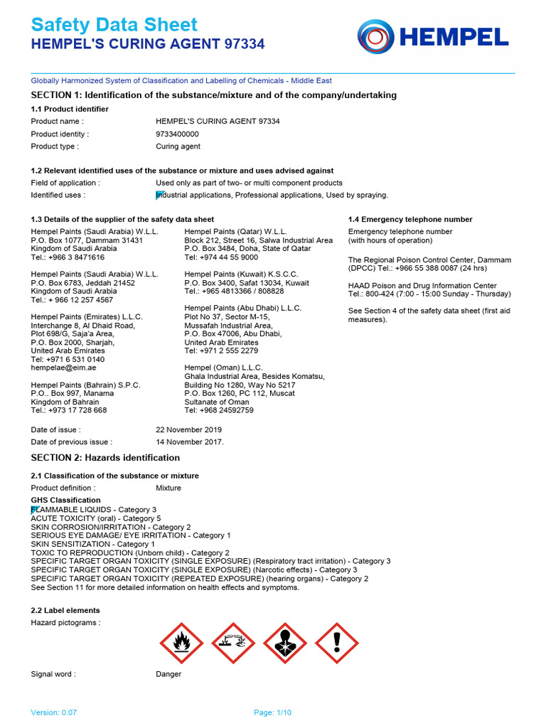 HEMPEL'S CURING AGENT 17634 | PDF | Toxicity | Safety