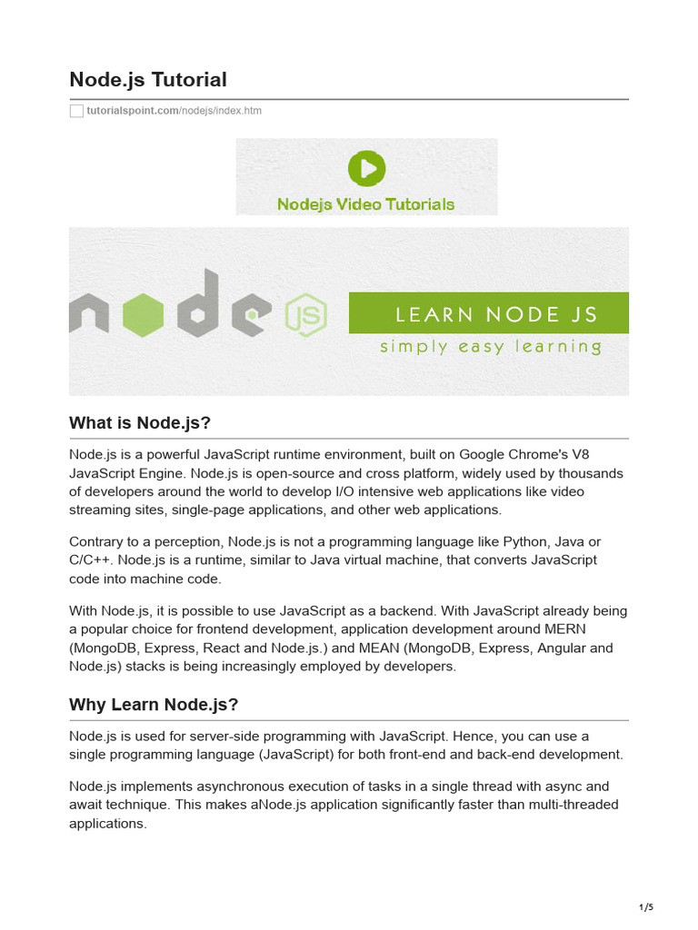Nodejs Tutorial | PDF | Java Script | Information Technology Nodejs Tutorial | PDF | Java Script | Information Technology