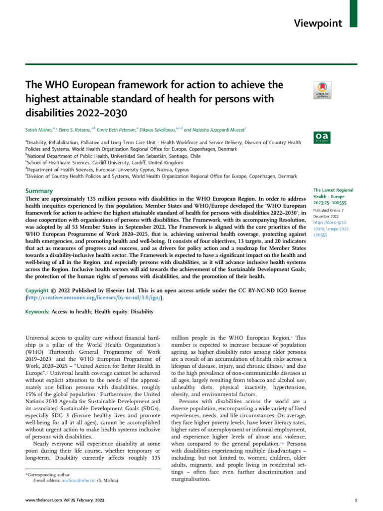 WHO framework | PDF | World Health Organization | Disability