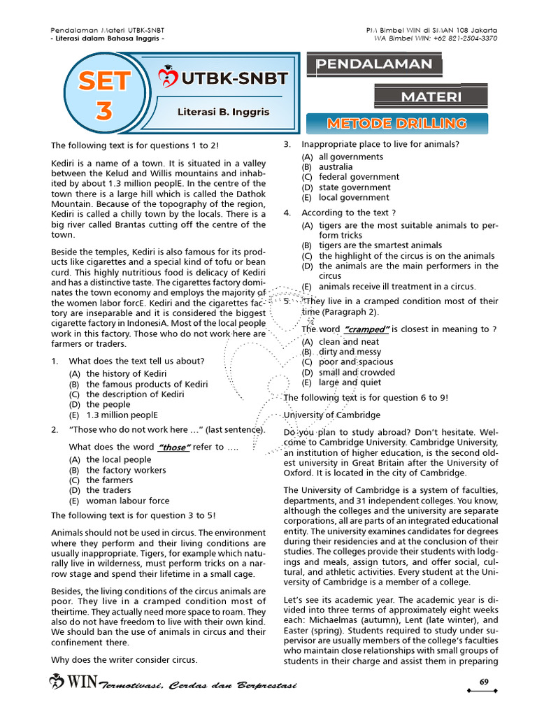 Modul Pm Snbt 2024 Literasi B Inggris Set 3 Pdf Chocolate Seat