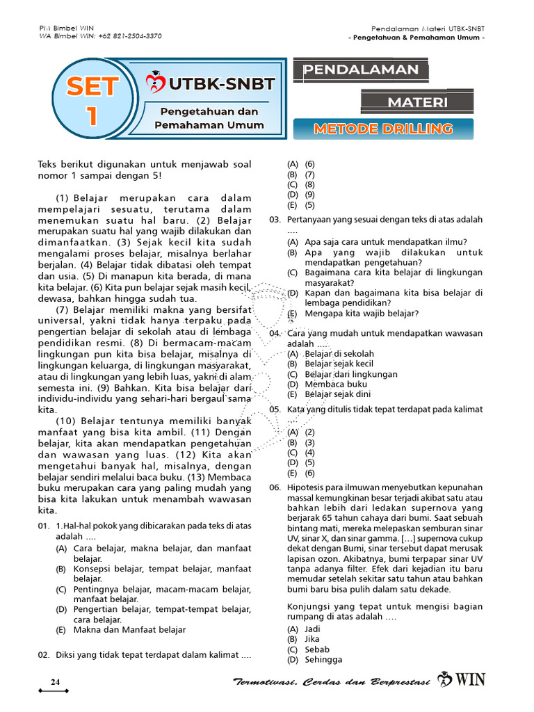 Modul PM SNBT 2024 Pengetahuan Dan Pemahaman Umum - SET 1 | PDF