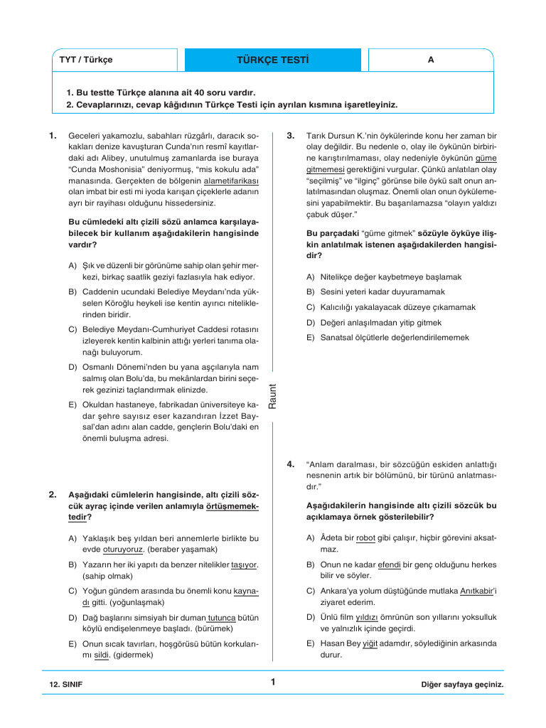 Raunt Yks 2020 Tyt 13 Tane Eba Deneme | PDF