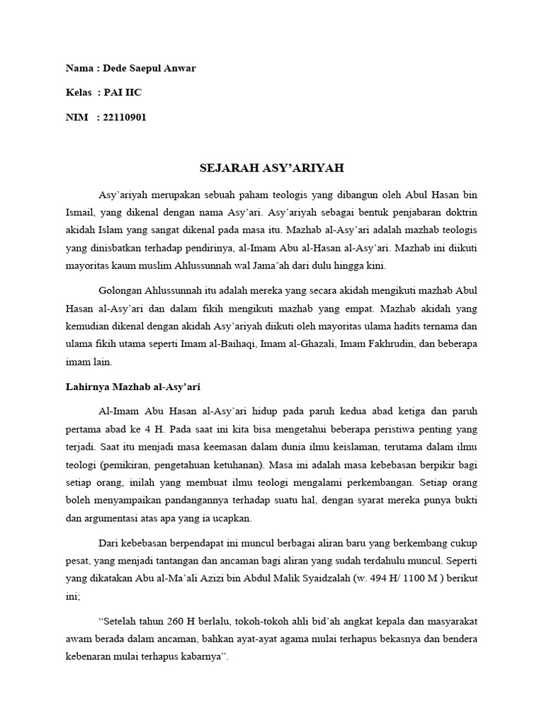 Sejarah Mazhab Asy'ariyah dalam Islam | PDF