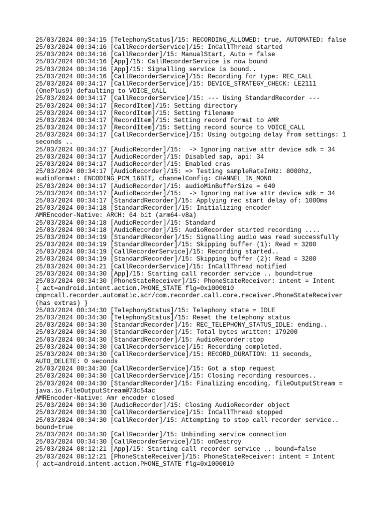 CallRecord Log | PDF | Computing | Computer Architecture