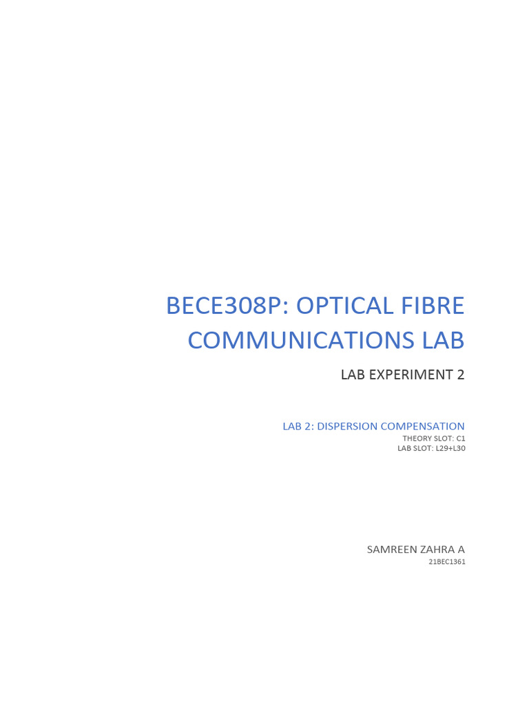 21bec1133 - Optical Fiber Communication - Lab 2 | PDF