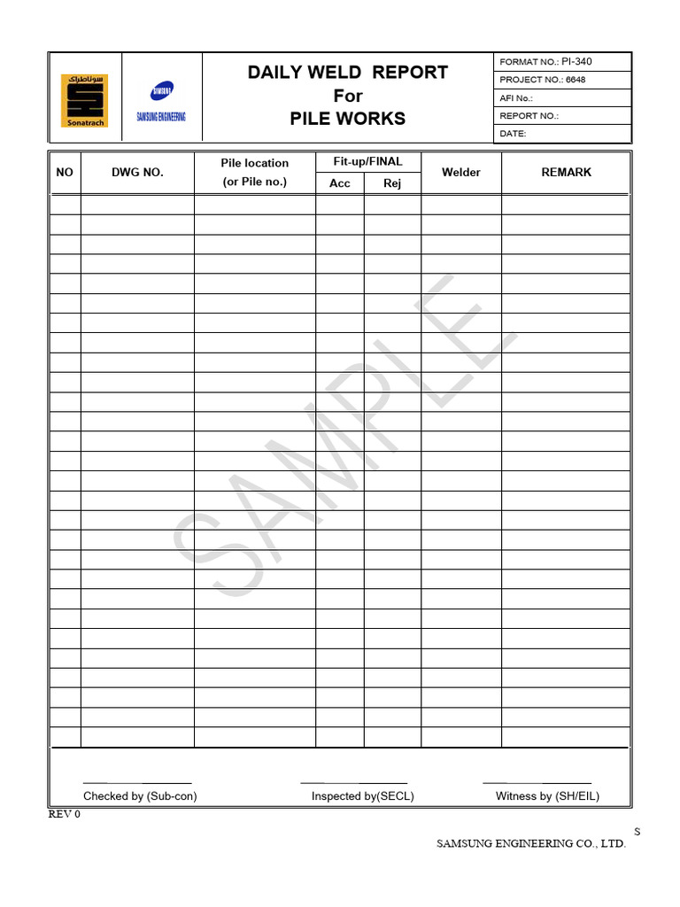 SECL-PI340-A4 Daily Weld (Final Weld) Report | PDF
