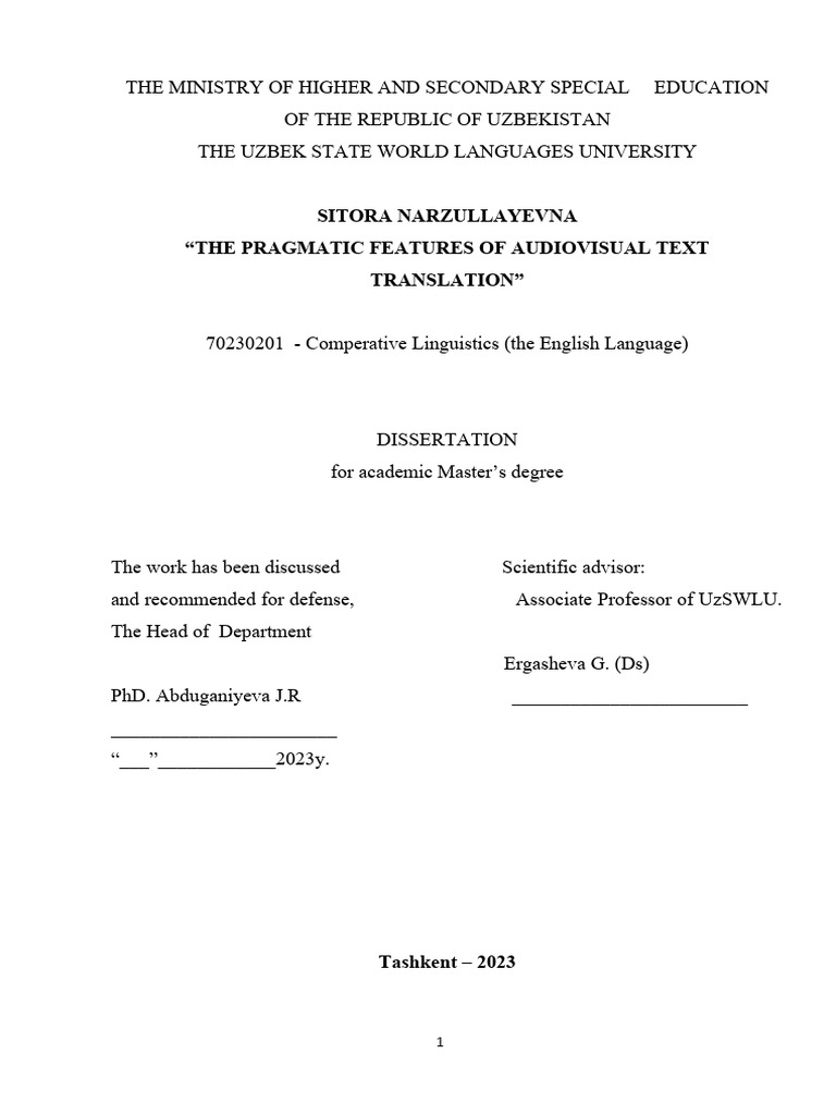 Sitora Dissertation Final Version | PDF
