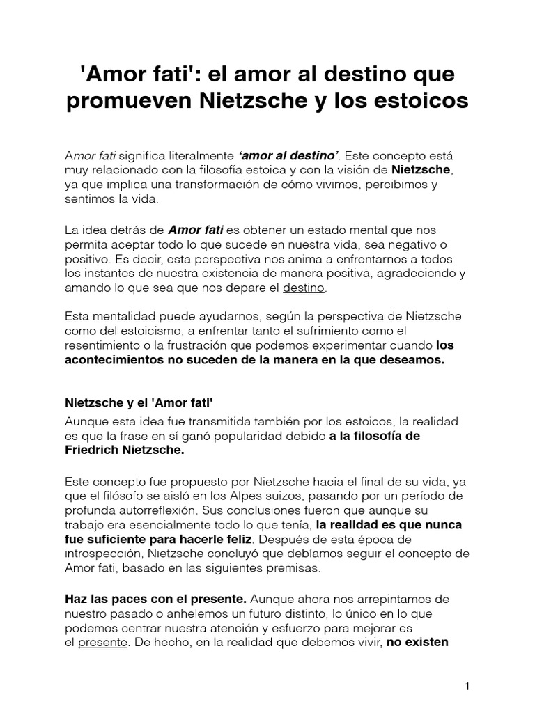 'Amor Fati': El Amor Al Destino Que Promueven Nietzsche y Los Estoicos ...