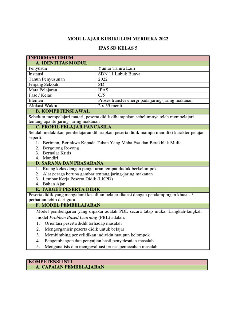 UTS Modul Ajar PSE - Yuniar Tahira Laili | PDF | Karier & Perkembangan