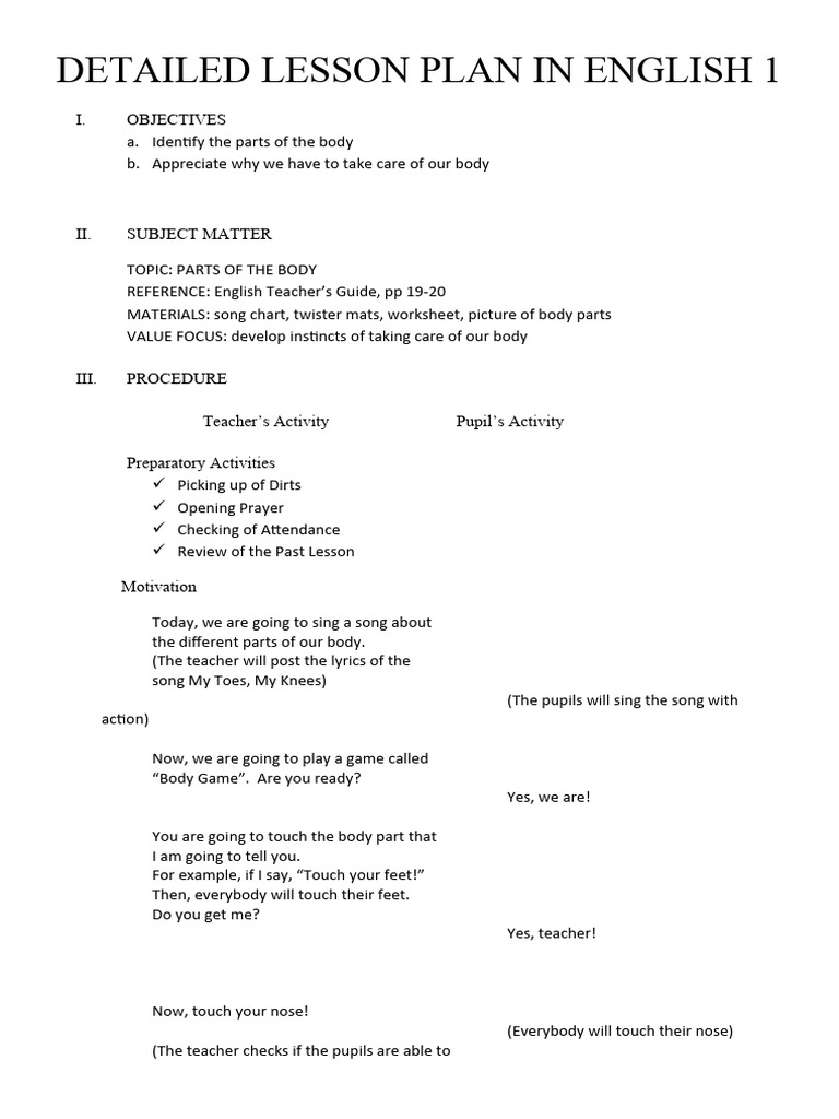 Detailed Lesson Plan in English 1 | PDF