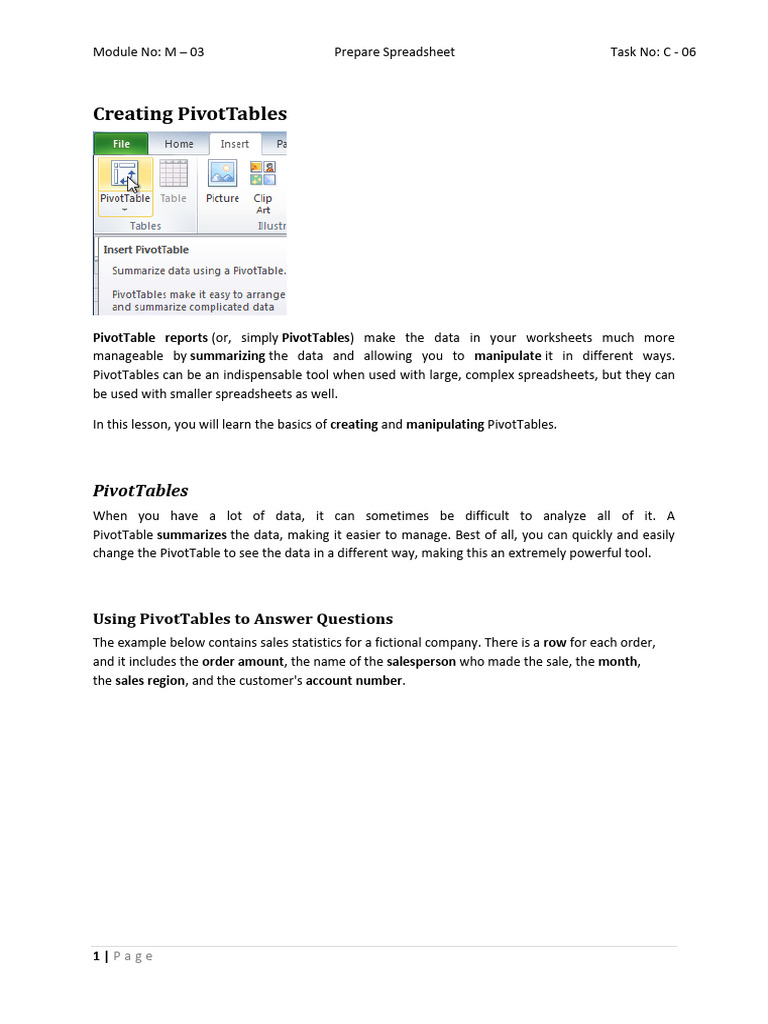 Creating Pivottables | PDF | Data Management | Computing