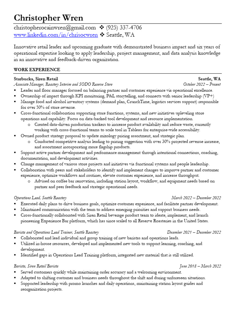 Christopher Wren Resume | PDF