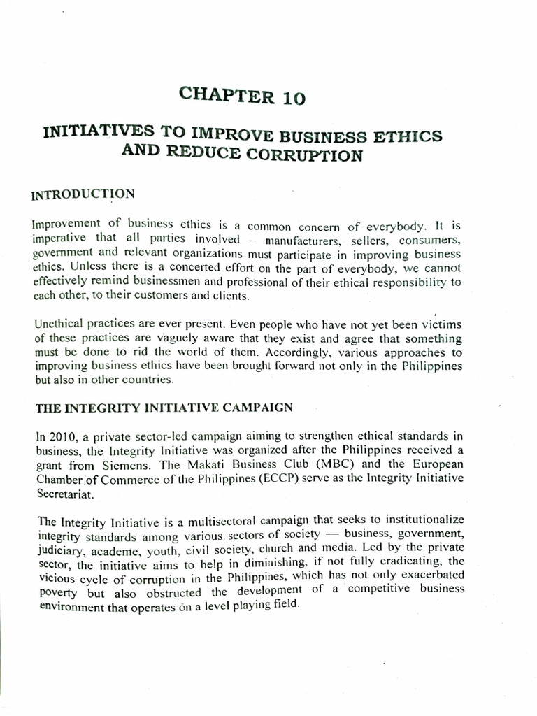 Initiatives To Improve Business Ethics: and Reduce Corruption | PDF | Business Ethics | Bribery