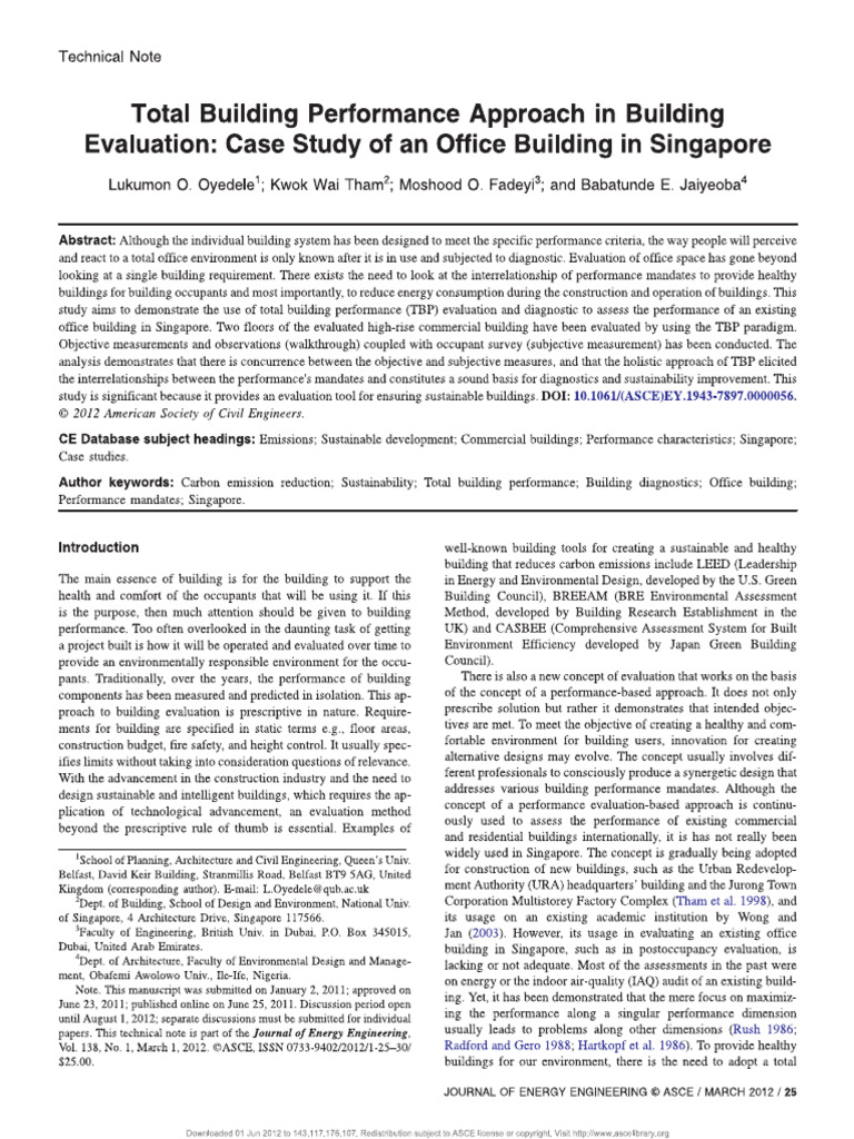 Whole Building Performance Approach | PDF