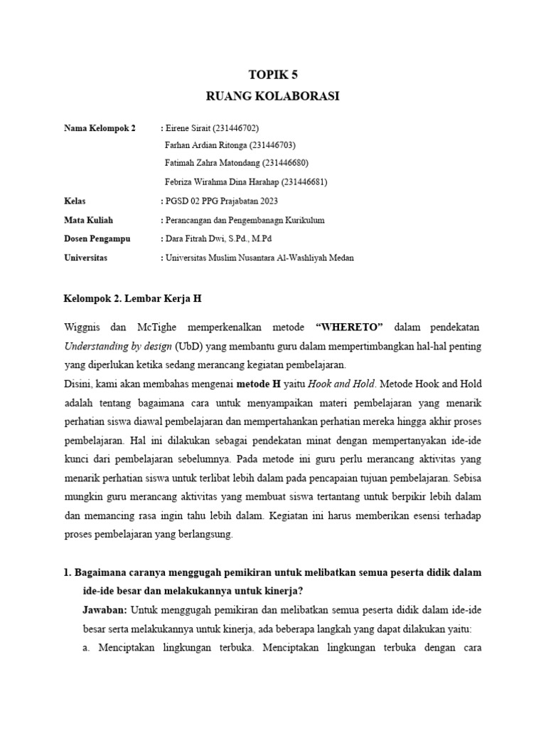 Topik - 5 Ruang Kolaborasi Kelompok 2 - Perancangan Dan Pengembangan Kurikulum | PDF