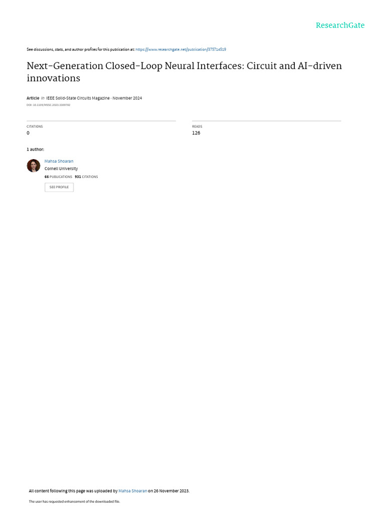 SSCM-Next-Generation Closed-Loop Neural Interfaces Circuit and AI-driven Innovations | PDF ...