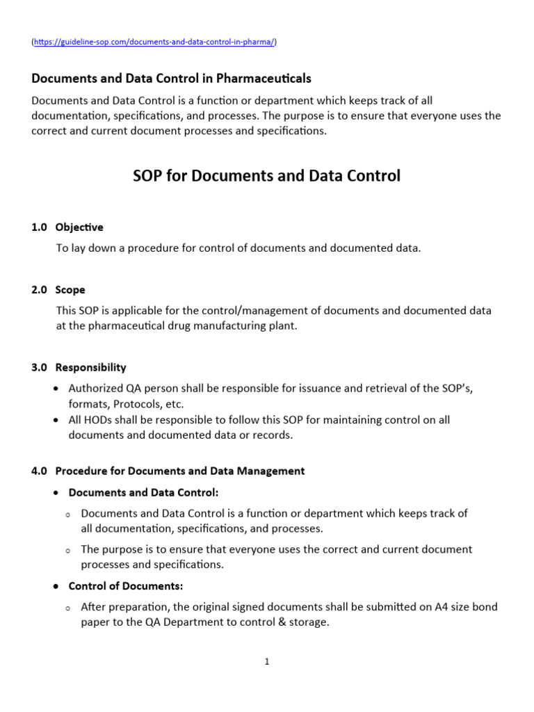 SOP for Documents and Data Control ! | PDF