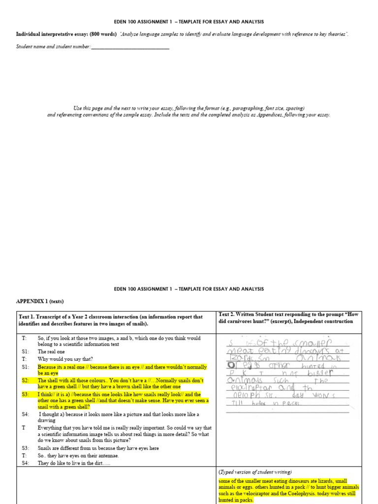 Individual Interpretative Essay: (800 Words) Analyse Language Samples ...