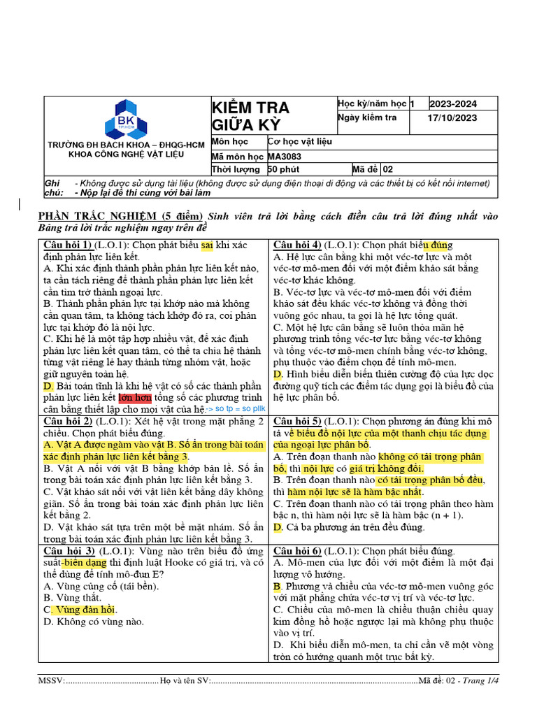 De Kiem Tra Giua Ky - HK231 - Ma de 02 | PDF