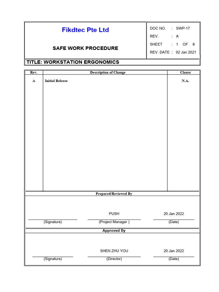 17) SWP-17 Workstation Ergonomics | PDF