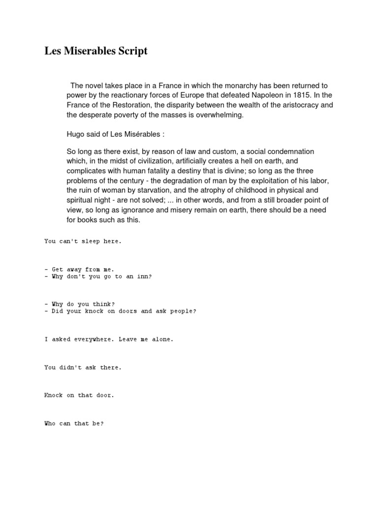 Les Miserables Script | PDF | Les Misérables | Cosette