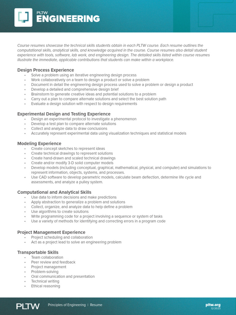 POE CourseResume ENG | PDF | Engineering Design Process | Engineering