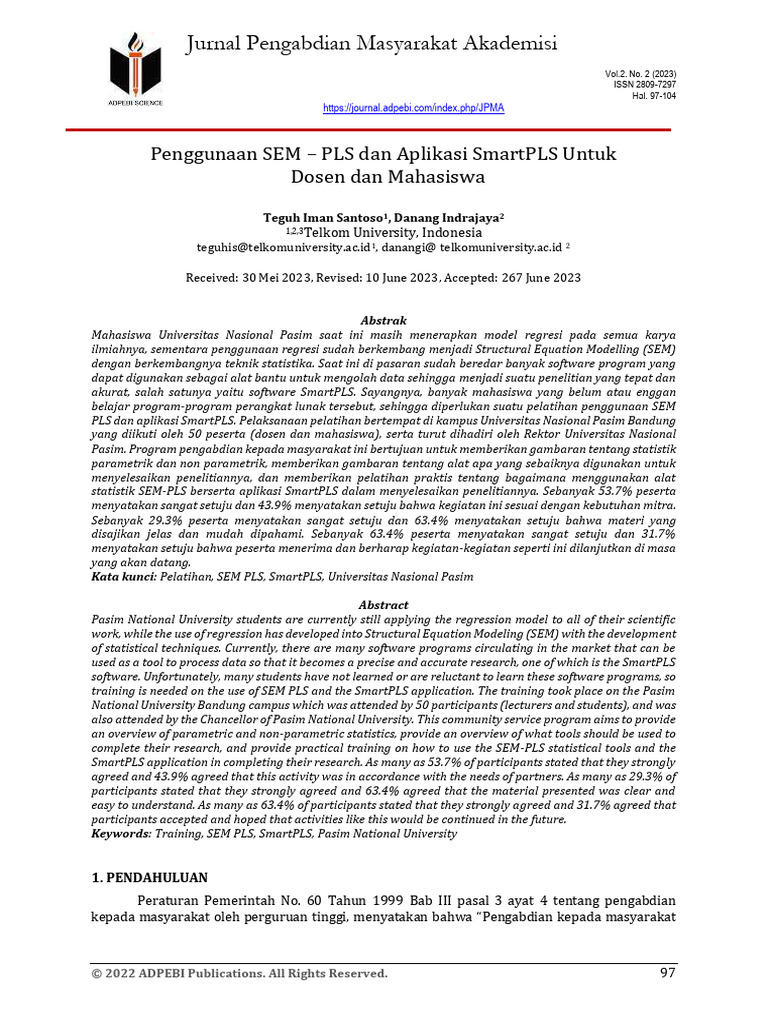 Penggunaan SEM - PLS Dan Aplikasi SmartPLS Untuk D | PDF