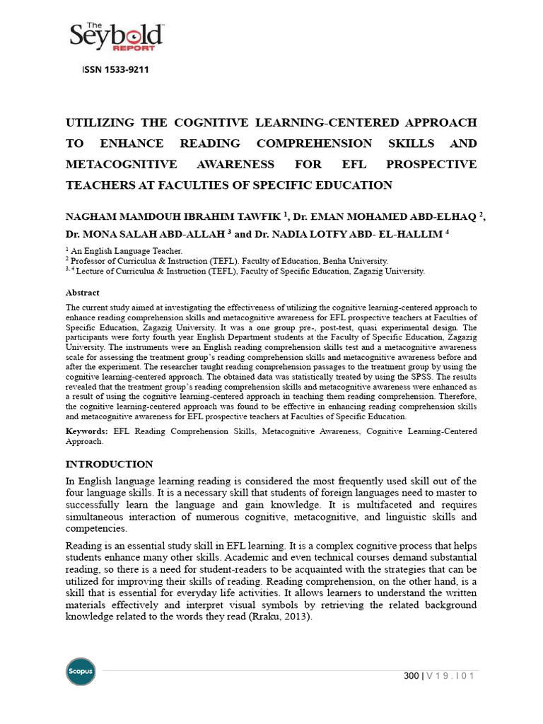 Utilizing The Cognitive Learning-Centered Approach To Enhance Reading Comprehension Skills and ...
