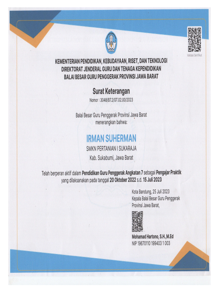 Sertifikat PP Irman | PDF