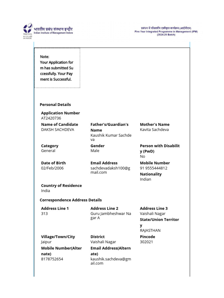 IPM Admission Form 2024 | PDF | Educational Assessment And Evaluation ...