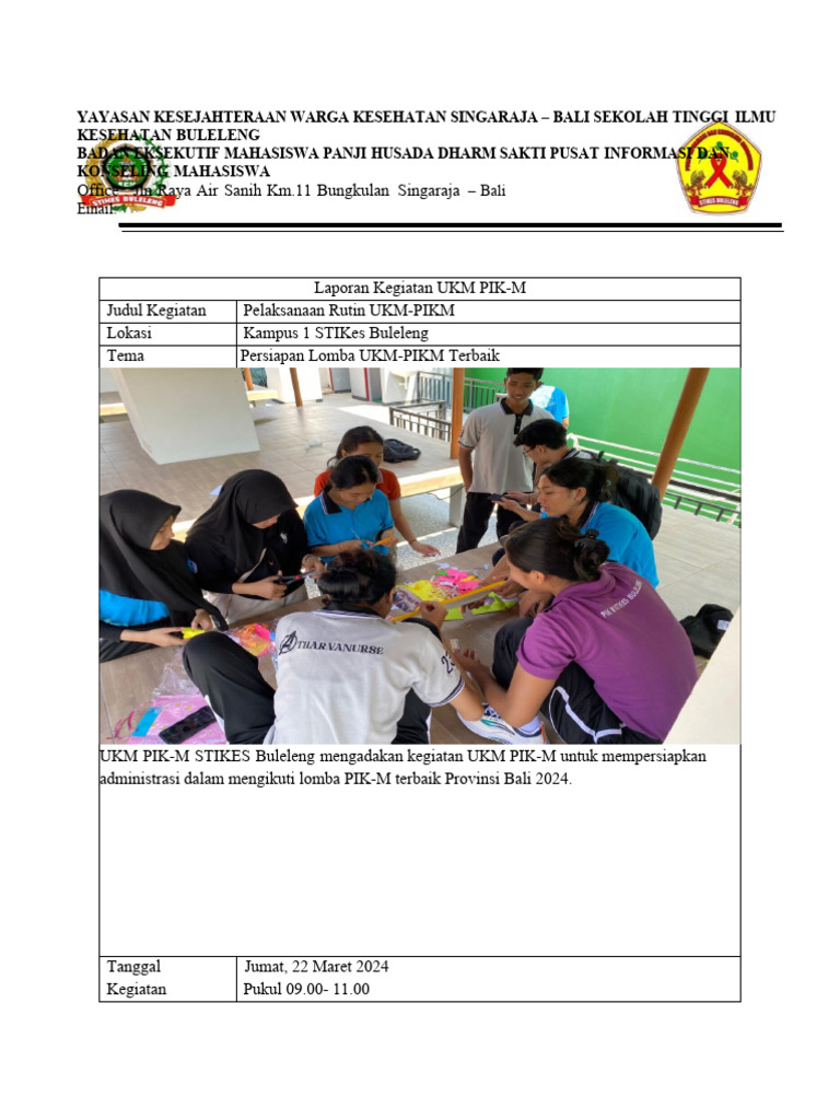 Laporan Ukm Pikm 22 Maret 2024 Pdf