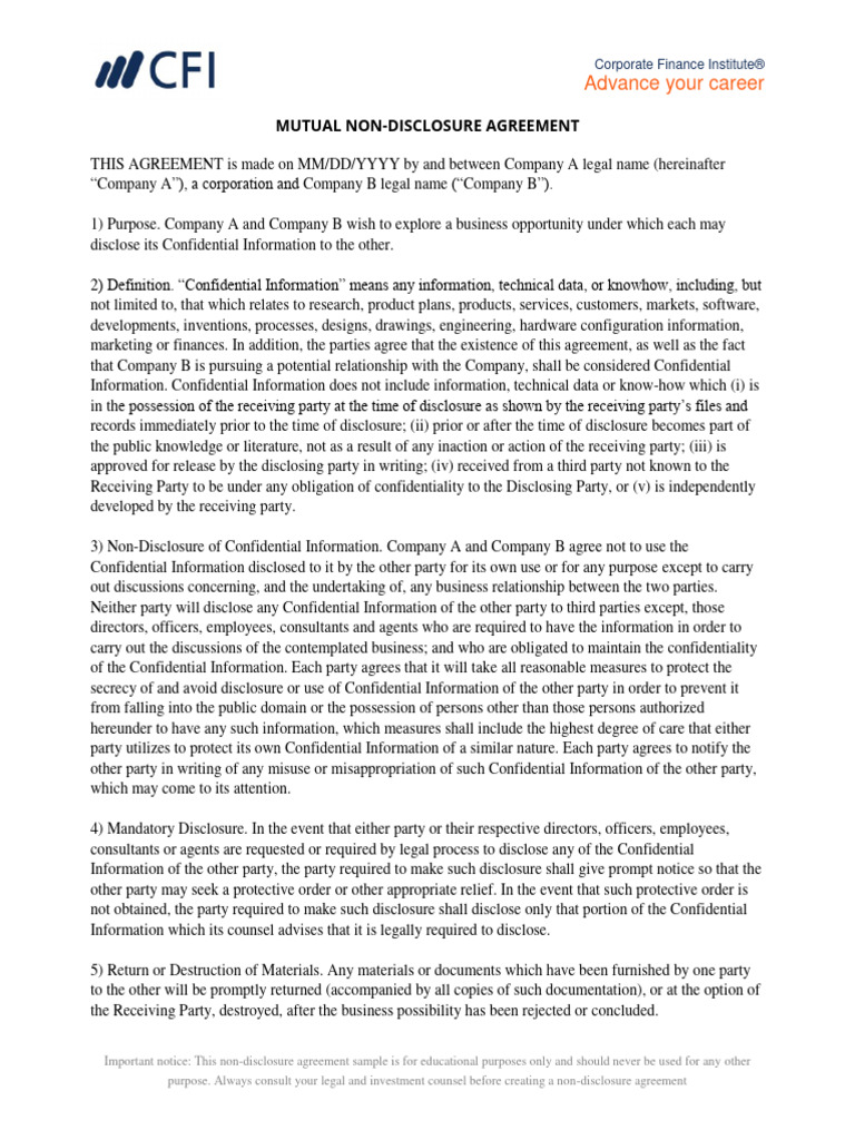 NDA Confidentiality Agreement Sample | PDF