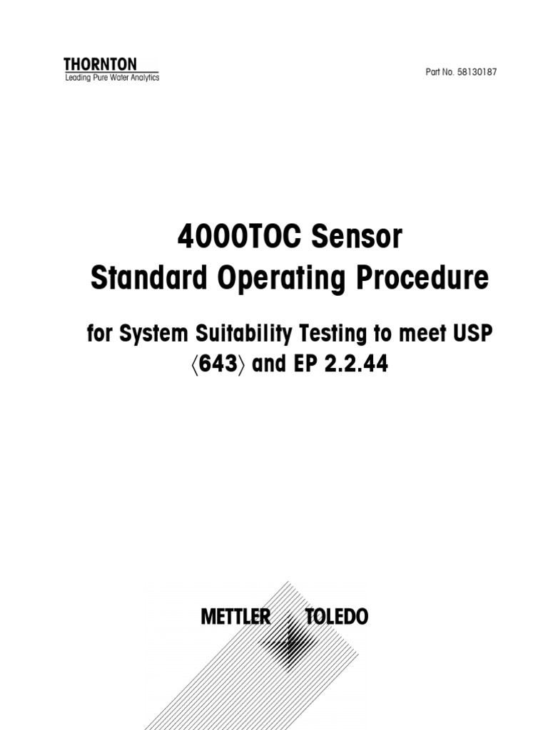 SOP For System Suitability Test Using Thornton 4000TOC Sensor For TOC ...