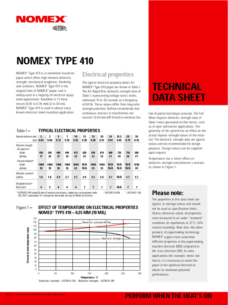 Nomex Tape410 Technicaldatasheet PDF Insulator Electricity