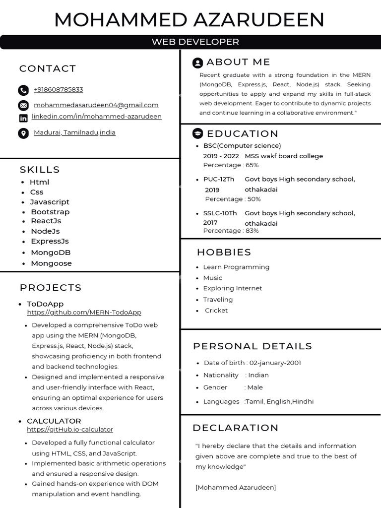 Mohammed Azarudeen Resume | PDF | Java Script | Hypertext