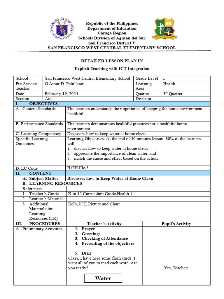 Keeping Water Clean at Home | PDF | Lesson Plan | Learning