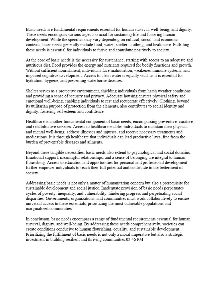 Basic and Need | PDF | Basic Needs | Well Being